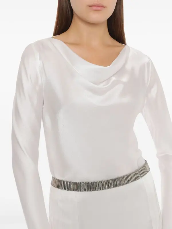Alberta Ferretti Silk-blend Cowl-neck Top - White