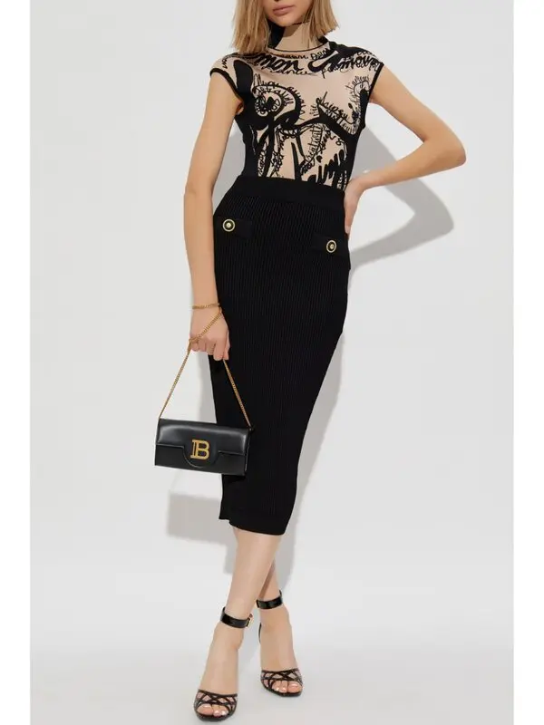 Balmain Ribbed Midi Skirt