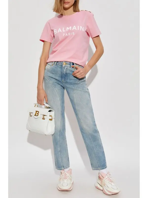 Balmain Logo-print Cotton T-shirt - Pink