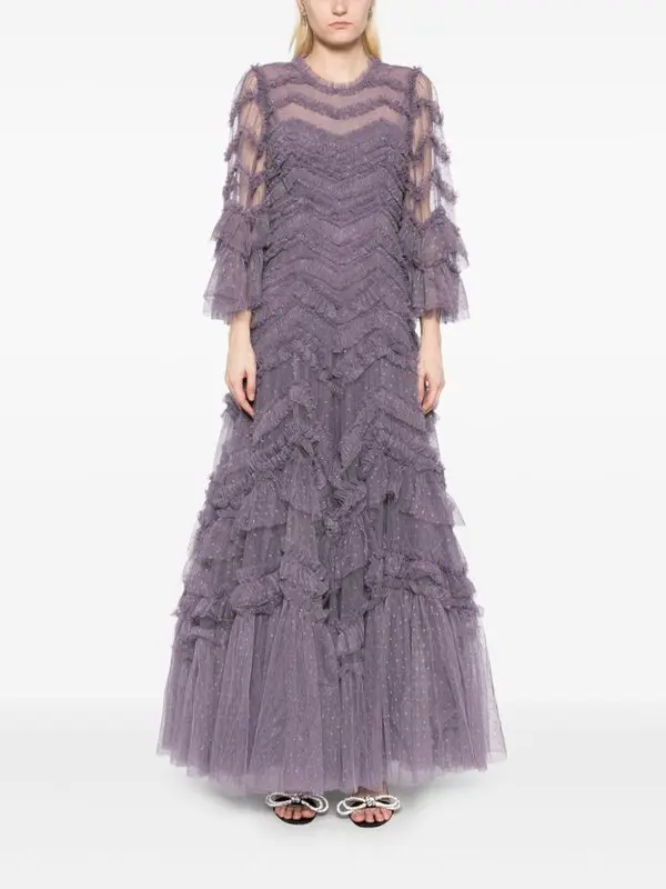 floral maxi dress evening Mac Duggal - Multicolor Floral High Neck Balloon Sleeve Midi Dress main image 1