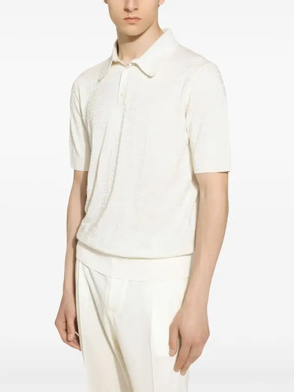 Dolce & Gabbana Monogram-jacquard Silk Polo Shirt - White