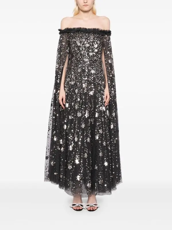 NEEDLE & THREAD Shooting Stars Ankle Dress - Black