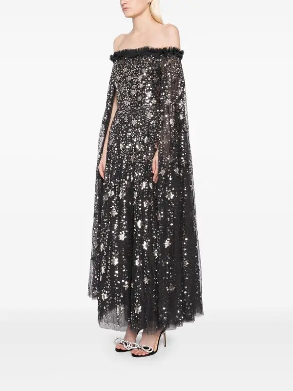 NEEDLE & THREAD Shooting Stars Ankle Dress - Black