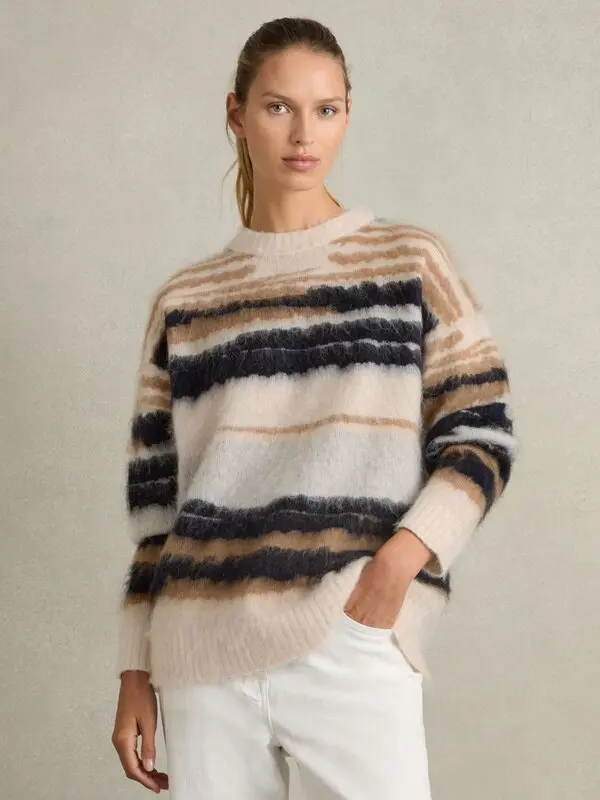 REISS Emily Striped Jumper - Cream/camel