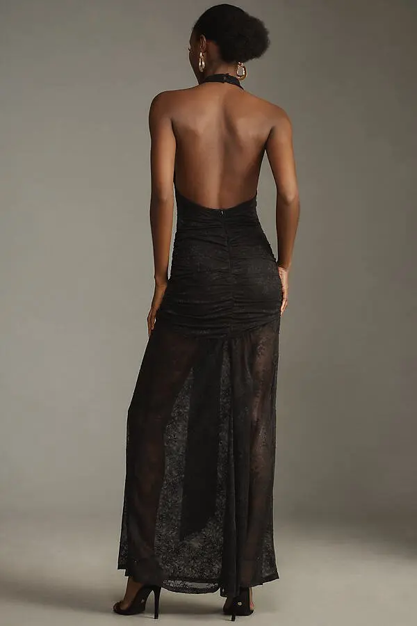 Afrm Heidi Halter Plunge Maxi Dress In Black - 38% Off | Editorialist