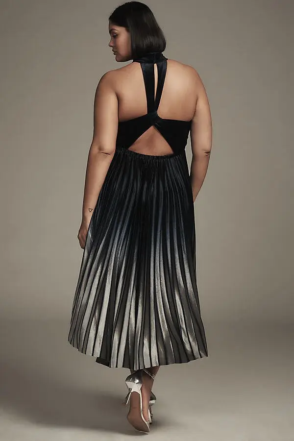 Anthropologie Pleated Halter Midi Dress In Blue - 70% Off | Editorialist