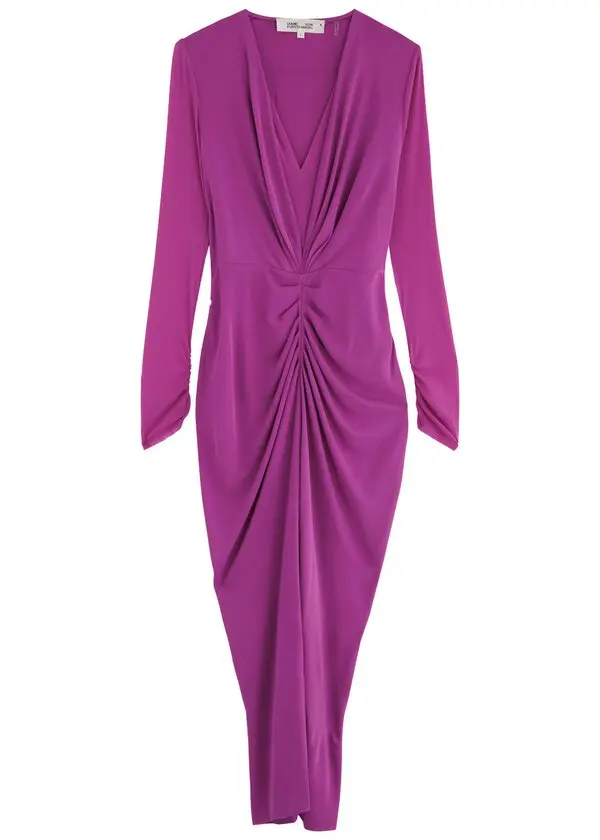 dvf purple silk dress Diane Von Furstenberg Hades Mesh Midi Dress In Bright Purple - 70% Off