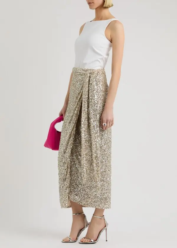 Never Fully Dressed Jaspre Sequin Midi Wrap Skirt In Silver - 55% Off |  Editorialist
