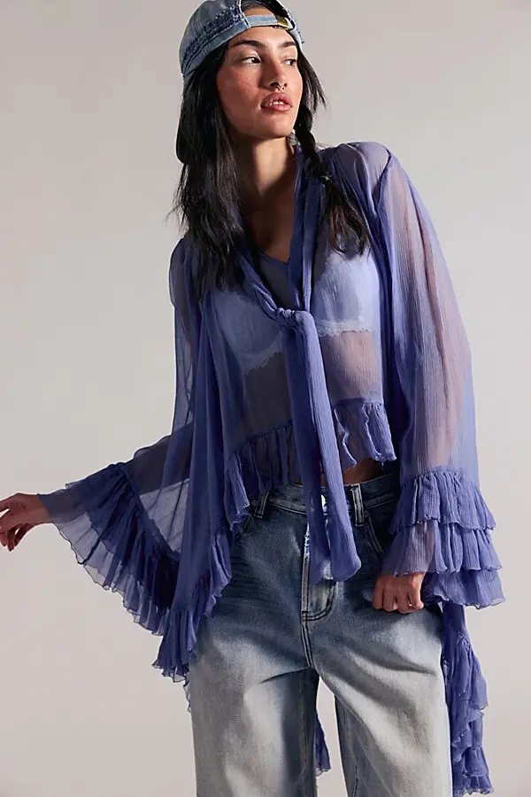 Free People Frill Top - Blue Suede