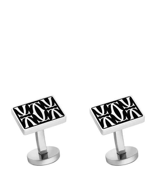 Cartier Sterling And Black Lacquer Double C De Cufflinks - Silver