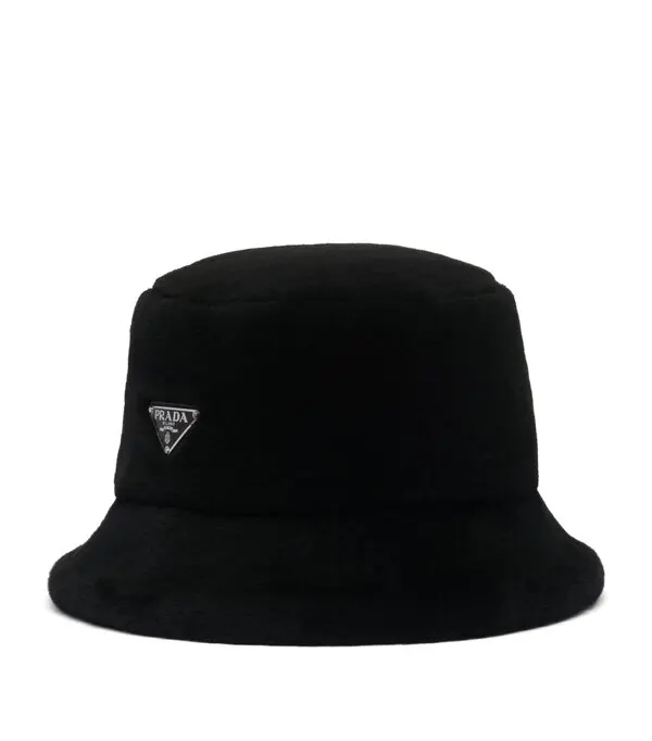 Prada Shearling Bucket Hat - Black
