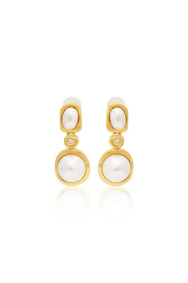 KENNETH JAY LANE Pearl Cabochon Drop Earrings - Gold