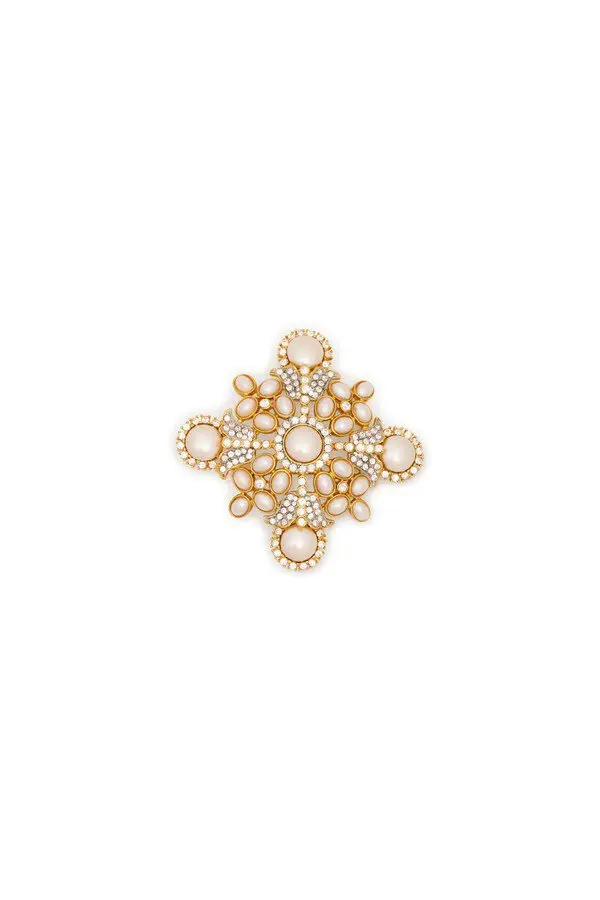 KENNETH JAY LANE Pearl And Crystal Pin - Gold