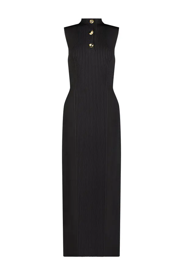 Lela Rose Button Detailed Midi Dress Black 75% Off Editorialist