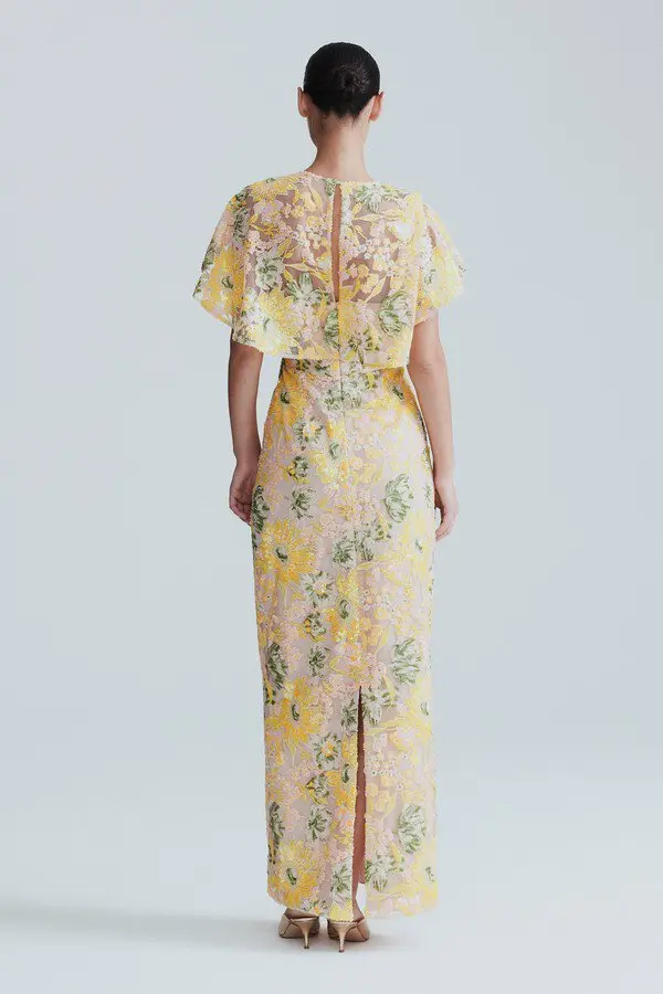 Lela Rose Floral Sequin Tulle Dress In Yellow - 75% Off | Editorialist