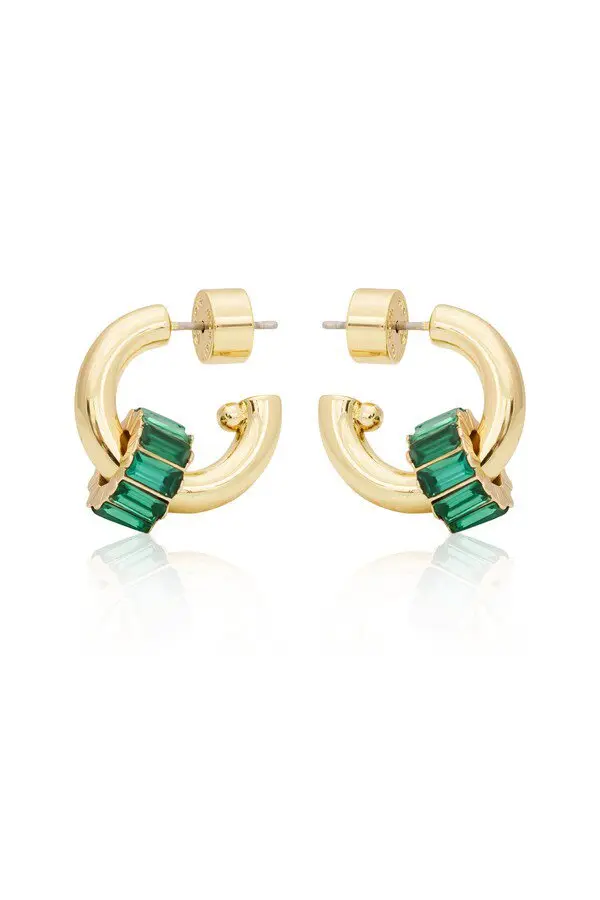 KENNETH JAY LANE Emerald Baguette Hoop Earrings - Gold