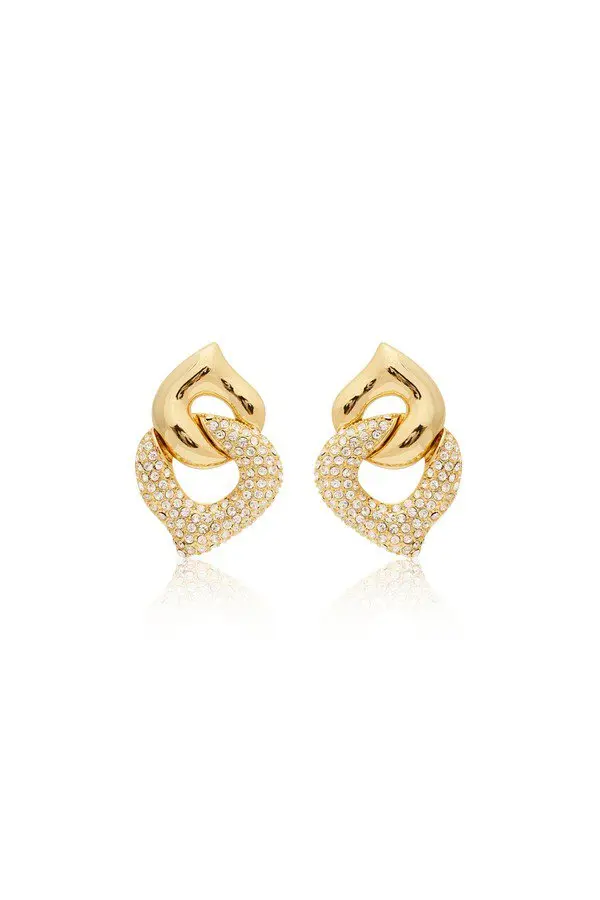 KENNETH JAY LANE Interlocking Crystal Pierced Earrings - Gold
