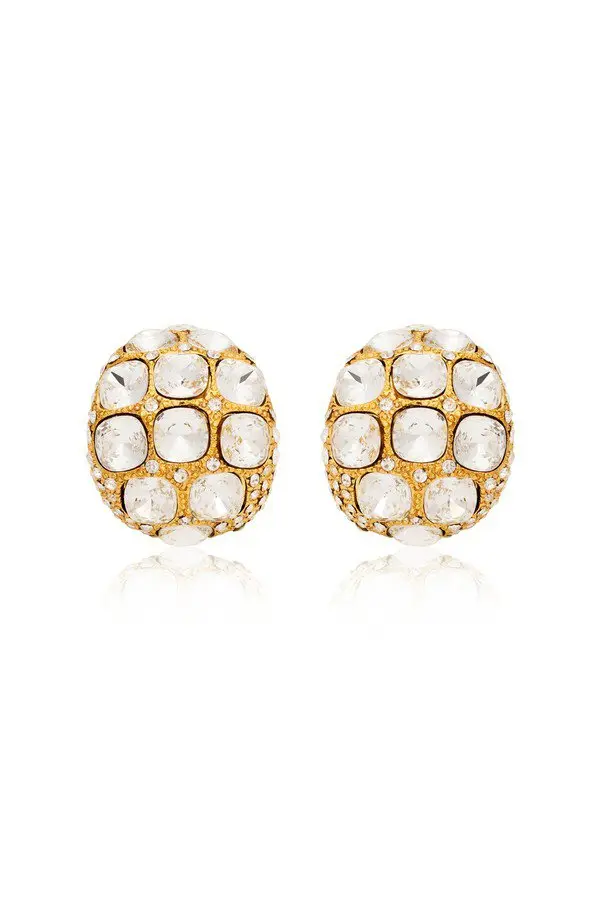 KENNETH JAY LANE Crystal Square Hoop Clip-on Earrings - Gold