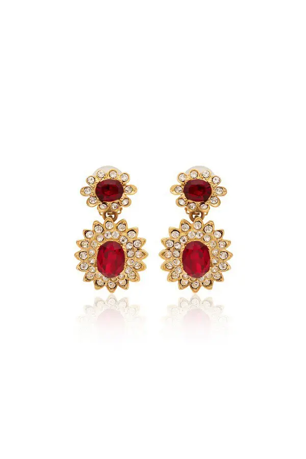 KENNETH JAY LANE Ruby Gemstone Clip On Earrings - Gold