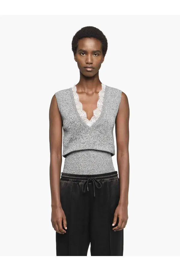 Jw Anderson V-Neck Lace Trim Vest - Black | Editorialist