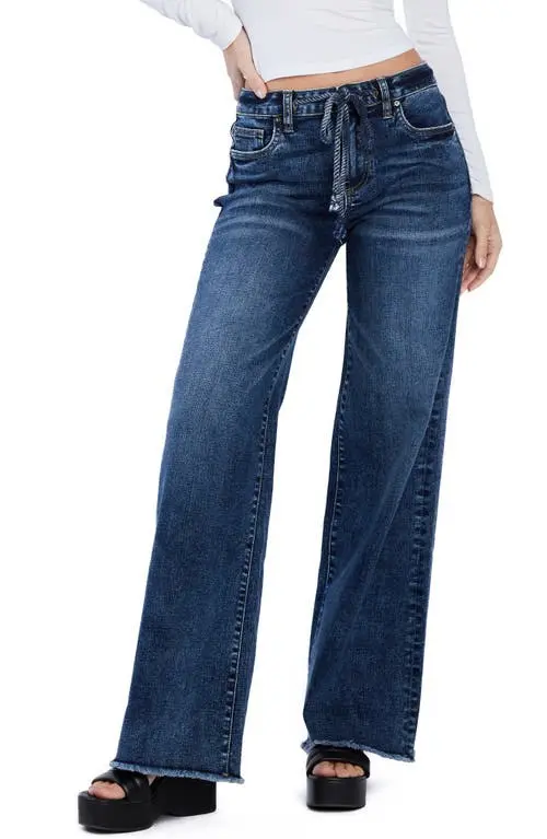 HINT OF BLU Drawstring Wide Leg Jeans - Boho Blue
