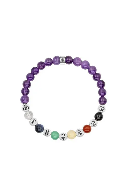 KARMA AND LUCK Chakra Amethyst Stone Beaded Bracelet - Purple/red/yellow/green/clear