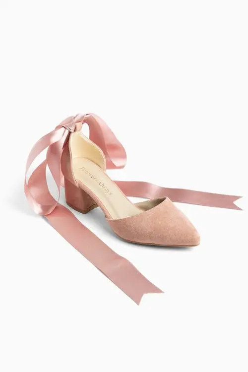 FOREVER & ALWAYS SHOES Fiona Low Block Heels - Dusty Pink Suede