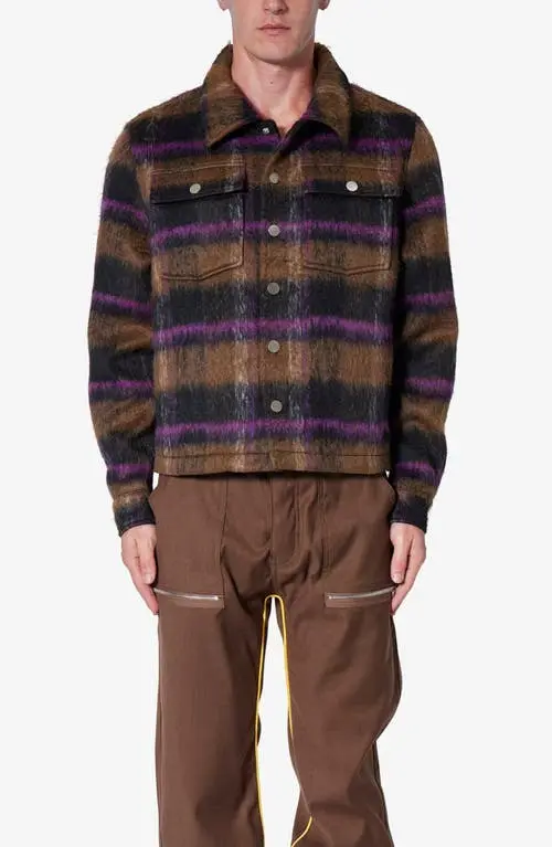 Mnml Textured Stripe Shirt Jacket - Brown