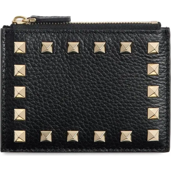 Valentino Garavani Rockstud Leather Coin Card Case - Black