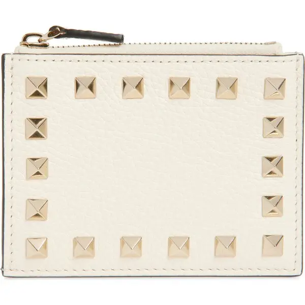 Valentino Garavani Rockstud Leather Coin Card Case - Light Ivory