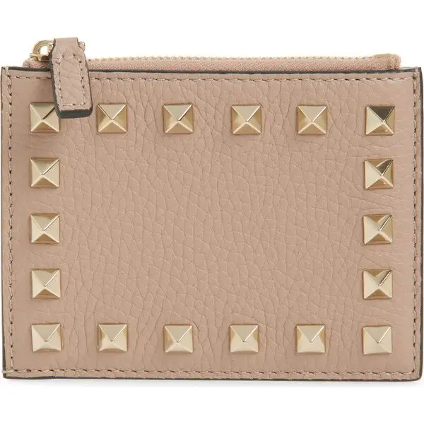 Valentino Garavani Rockstud Leather Coin Card Case - Poudre