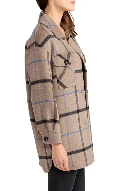 BELLE & BLOOM Belted Wool Blend Windowpane Check Shirt Jacket
