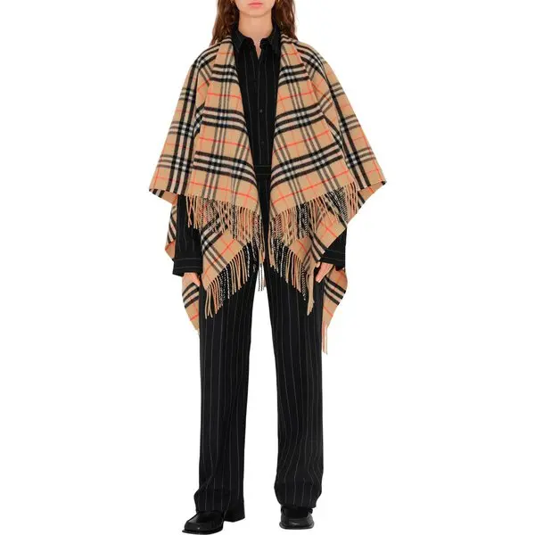 Burberry Check Wool & Cashmere Cape - Sand