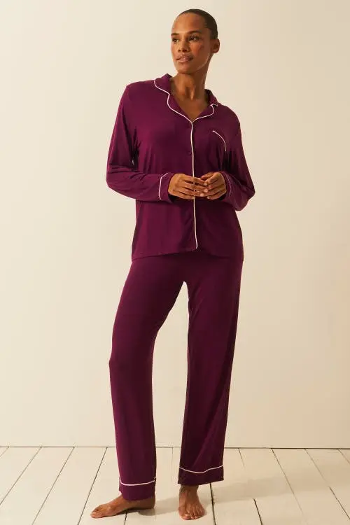STRIPE & STARE Long Pyjama Set - Black Cherry