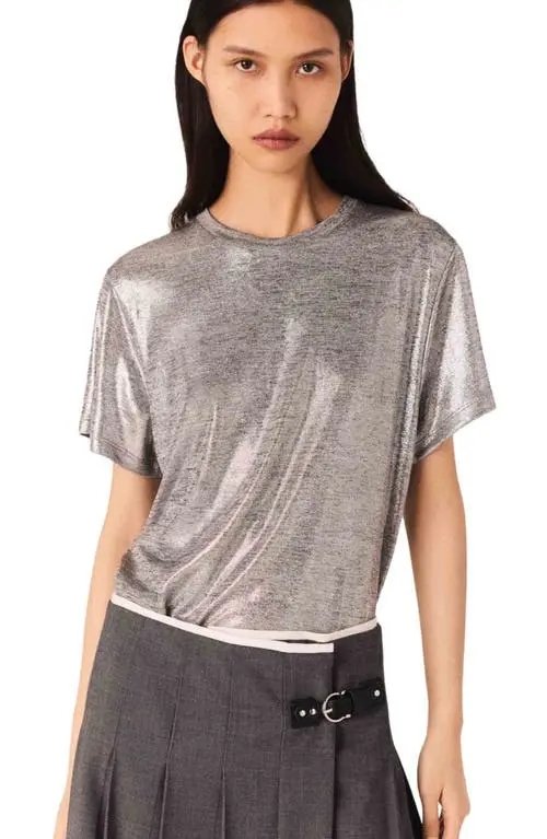 Maje Metallic Lamé T-shirt - Silver