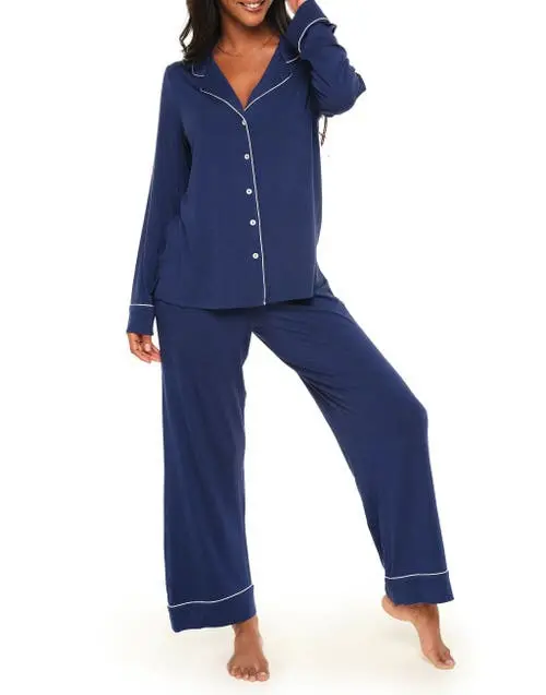 ADORE ME Matilda Long Sleeve Top & Pants Pajama Set - Dark Blue