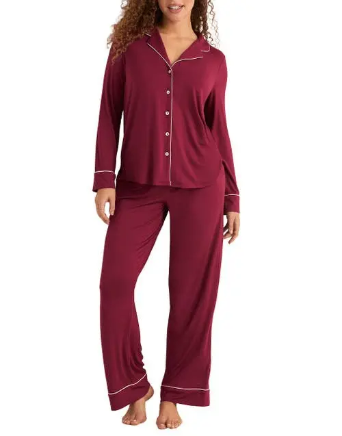ADORE ME Matilda Long Sleeve Top & Pants Pajama Set - Dark Red