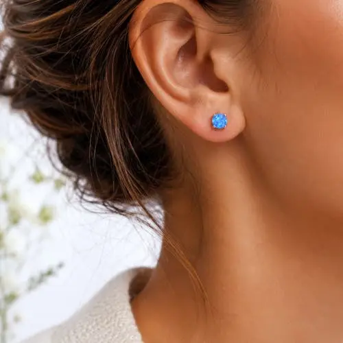 DONATELLO GIAN Name Sterling Silver Opal Stud Earrings - Blue