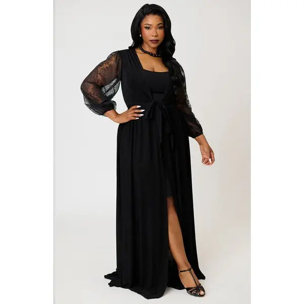 Unique Vintage Hollywood Duster - Black Solid