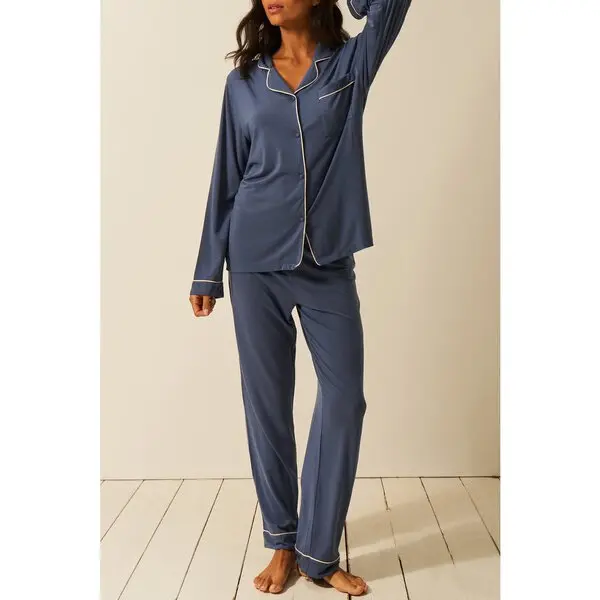 STRIPE & STARE Long Pyjama Set - Indigo & Buttercream