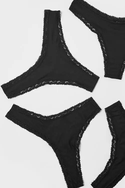 STRIPE & STARE Thong Four Pack - Black