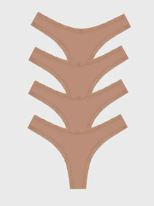 STRIPE & STARE Thong Four Pack - Latte