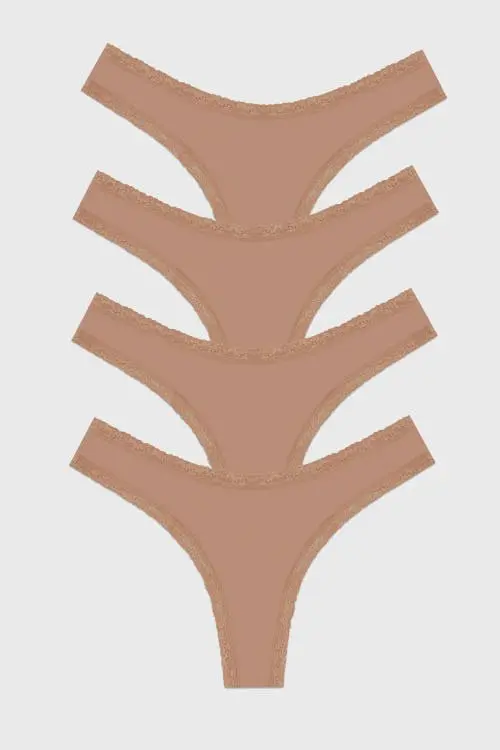 STRIPE & STARE Thong Four Pack - Latte