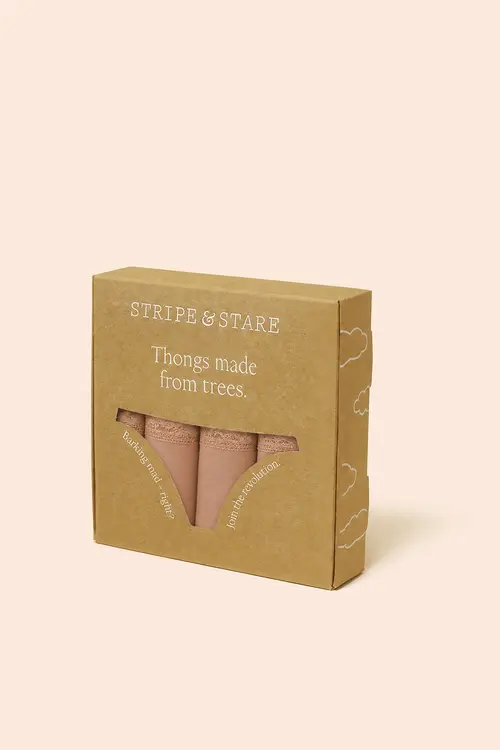 STRIPE & STARE Thong Four Pack - Latte