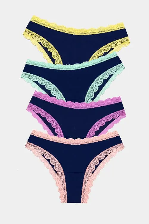 STRIPE & STARE Brazilian Four Pack - Navy Neon Pastels