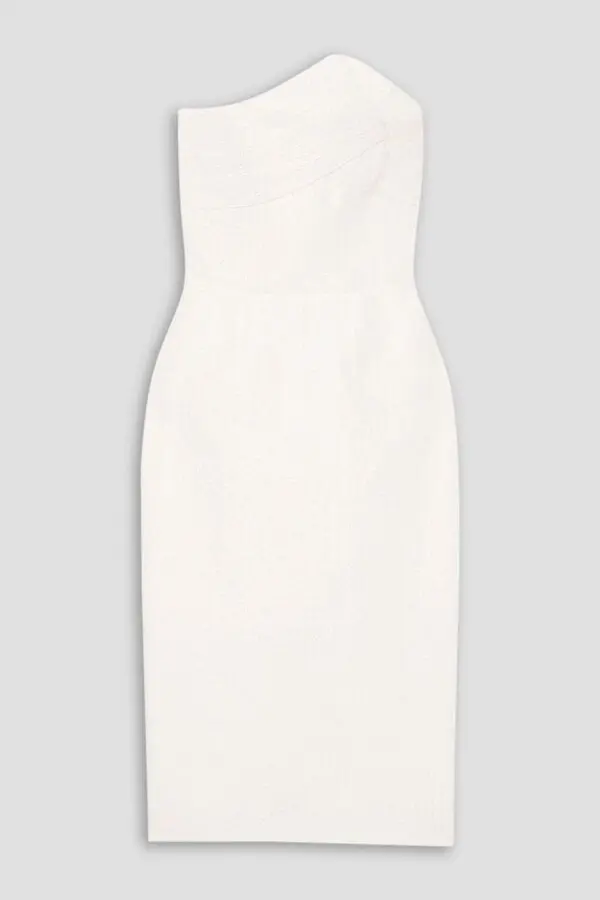 Roland Mouret Senga Strapless Cloqué Dress - White