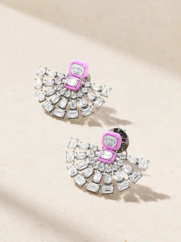 KAMYEN Fan 18-karat White Gold, Diamond And Enamel Earrings - Silver