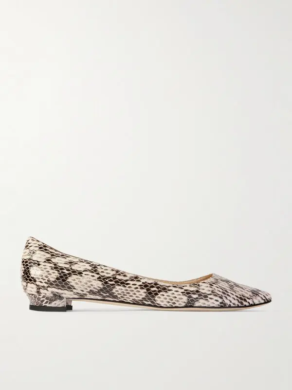 Manolo Blahnik Bb 10 Snake-effect Leather Point-toe Flats - Animal Print