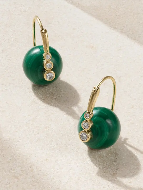 SYDNEY EVAN 14-karat Gold, Malachite And Diamond Earrings - Green