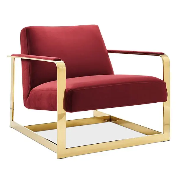 MODWAY Seg Performance Velvet Accent Chair - Gold Maroon